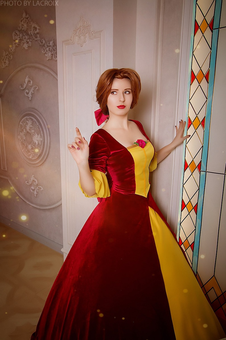 Beauty Belle Cosplay Red Dress Halloween Costume Adult Handmade Cosplay ...