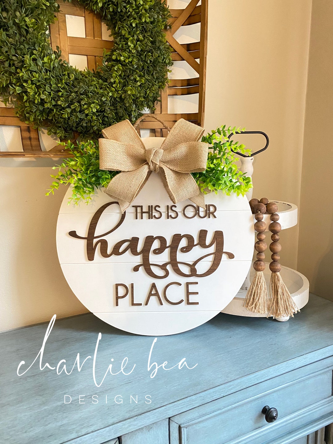 Front Door Decor, This is Our Happy Place, Welcome Door Hanger, Shiplap ...