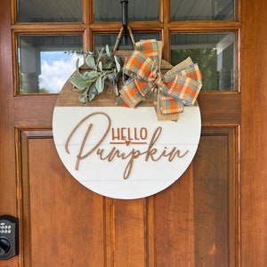 Hello Pumpkin Sign, Door Hanger, Fall Door Hanger, Rustic Front Door ...