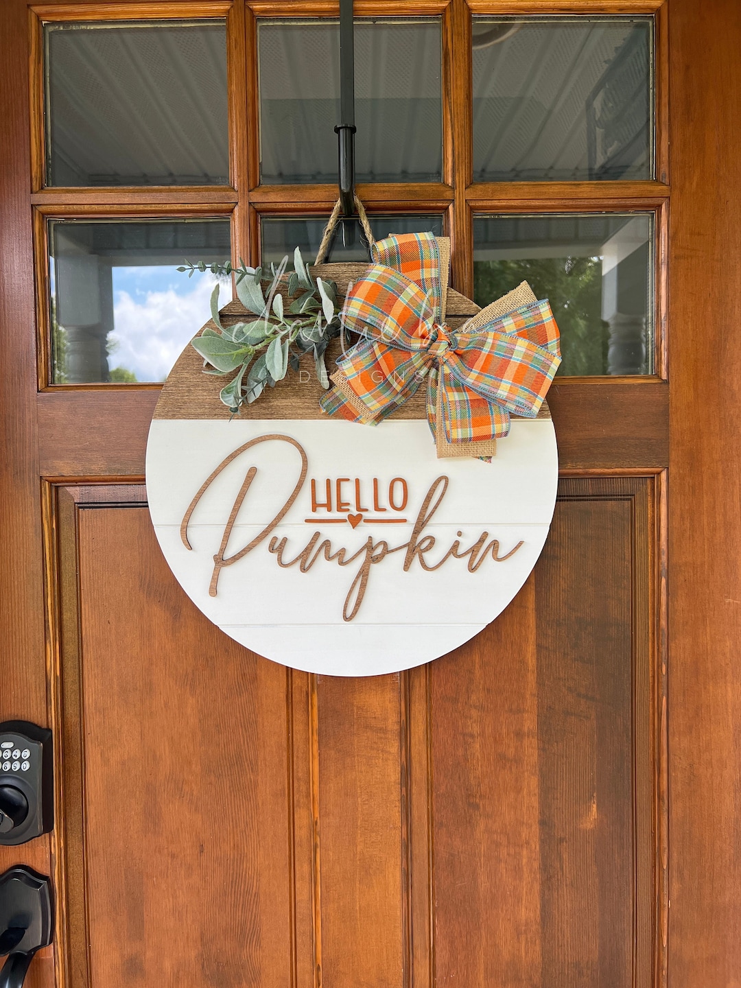 Hello Pumpkin Sign, Door Hanger, Fall Door Hanger, Rustic Front Door ...