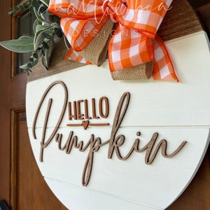 Hello Pumpkin Sign, Door Hanger, Fall Door Hanger, Rustic Front Door ...