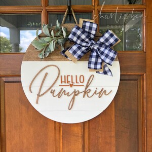 Hello Pumpkin Sign, Door Hanger, Fall Door Hanger, Rustic Front Door ...