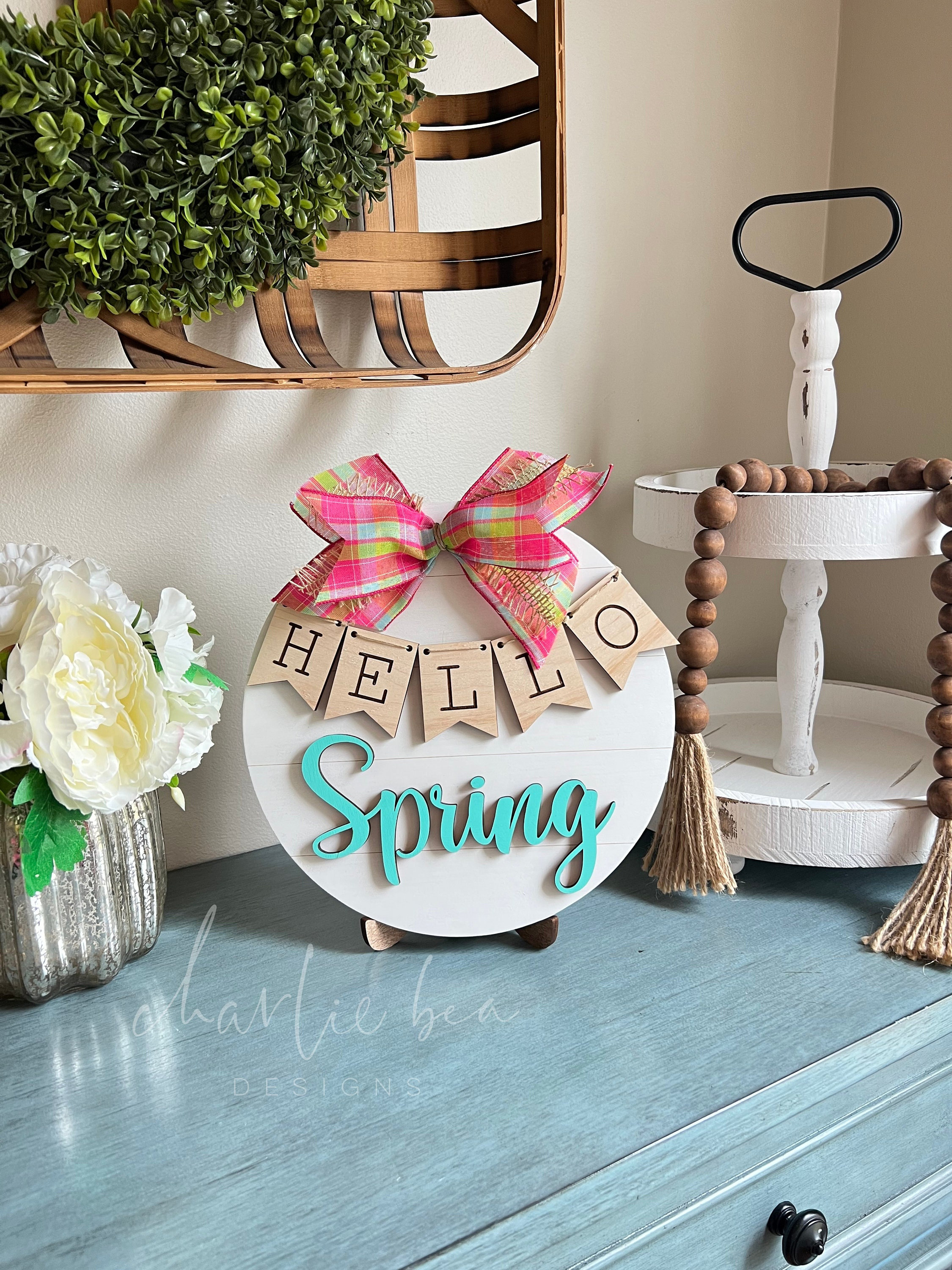 Hello Spring Sign Entry Table Sign Spring Decor Spring | Etsy