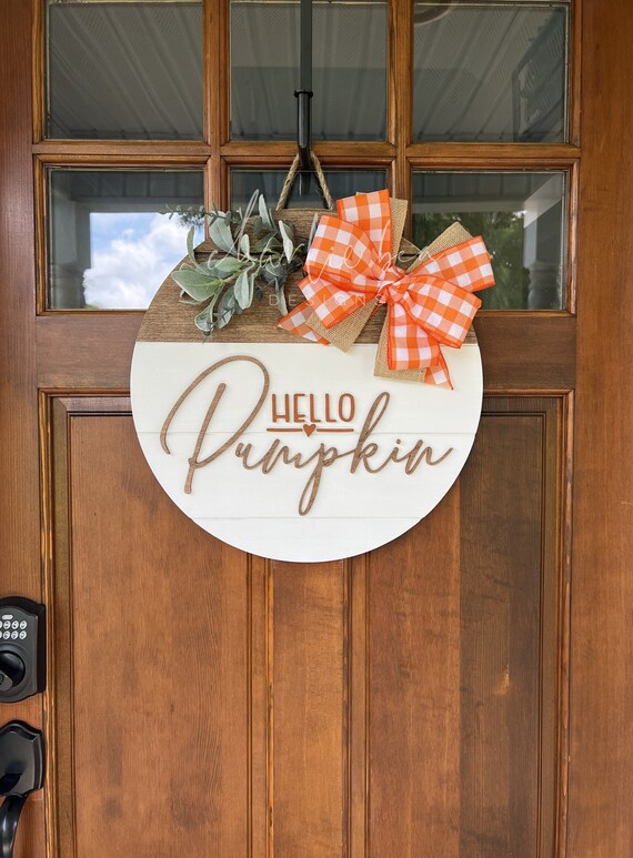Hello Pumpkin Sign Door Hanger Fall Door Hanger Rustic - Etsy