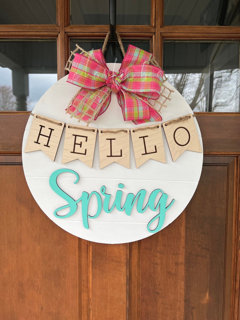 Hello Spring Door Hanger Spring Porch Hello Spring Sign | Etsy