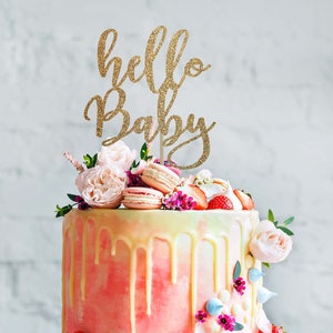 Hello Baby Cake Topper Baby Shower Gold Cake Topper Gender Reveal ...