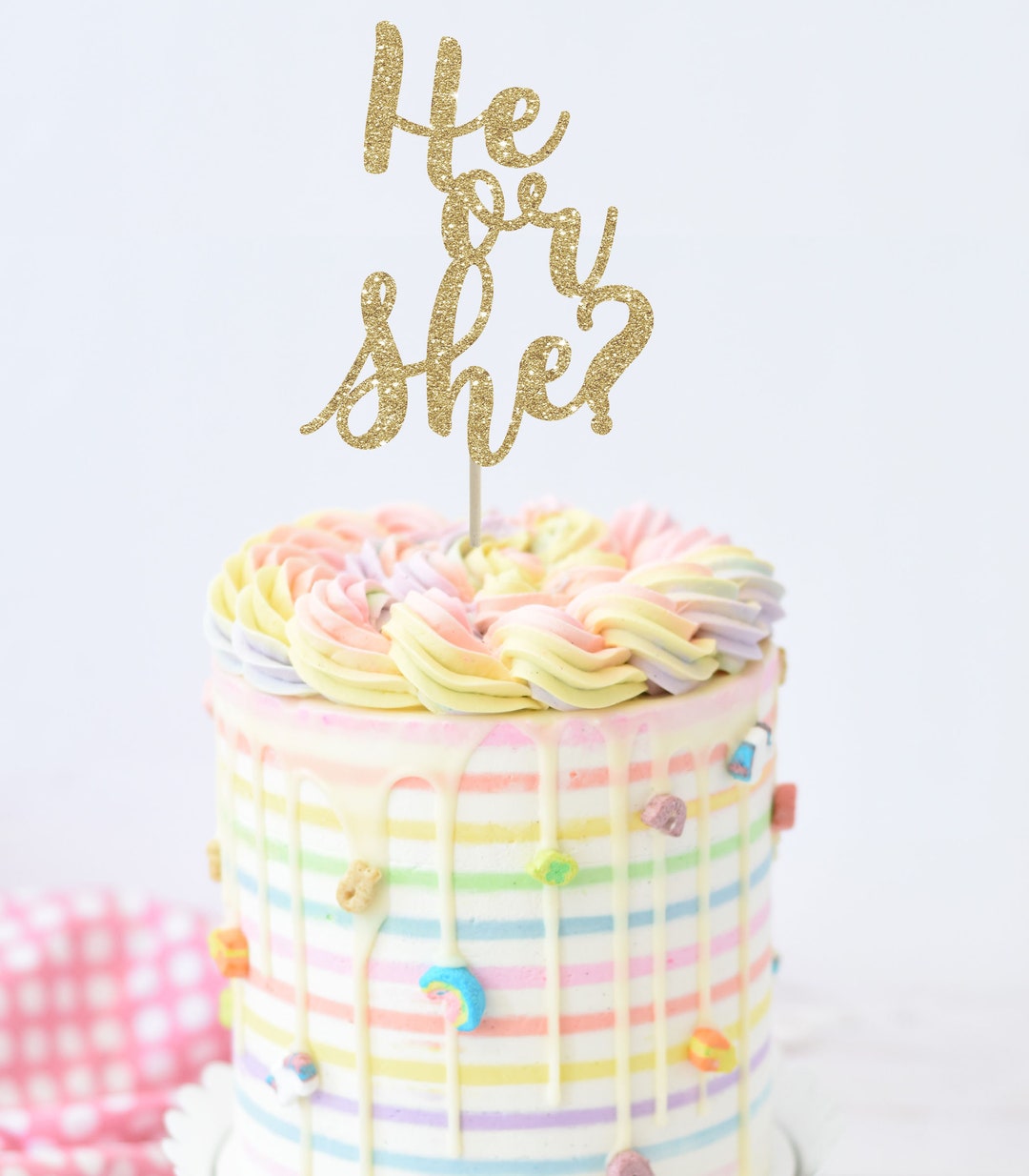 He or She Cake Topper Baby Shower Decoration Gender Reveal Decor Baby ...