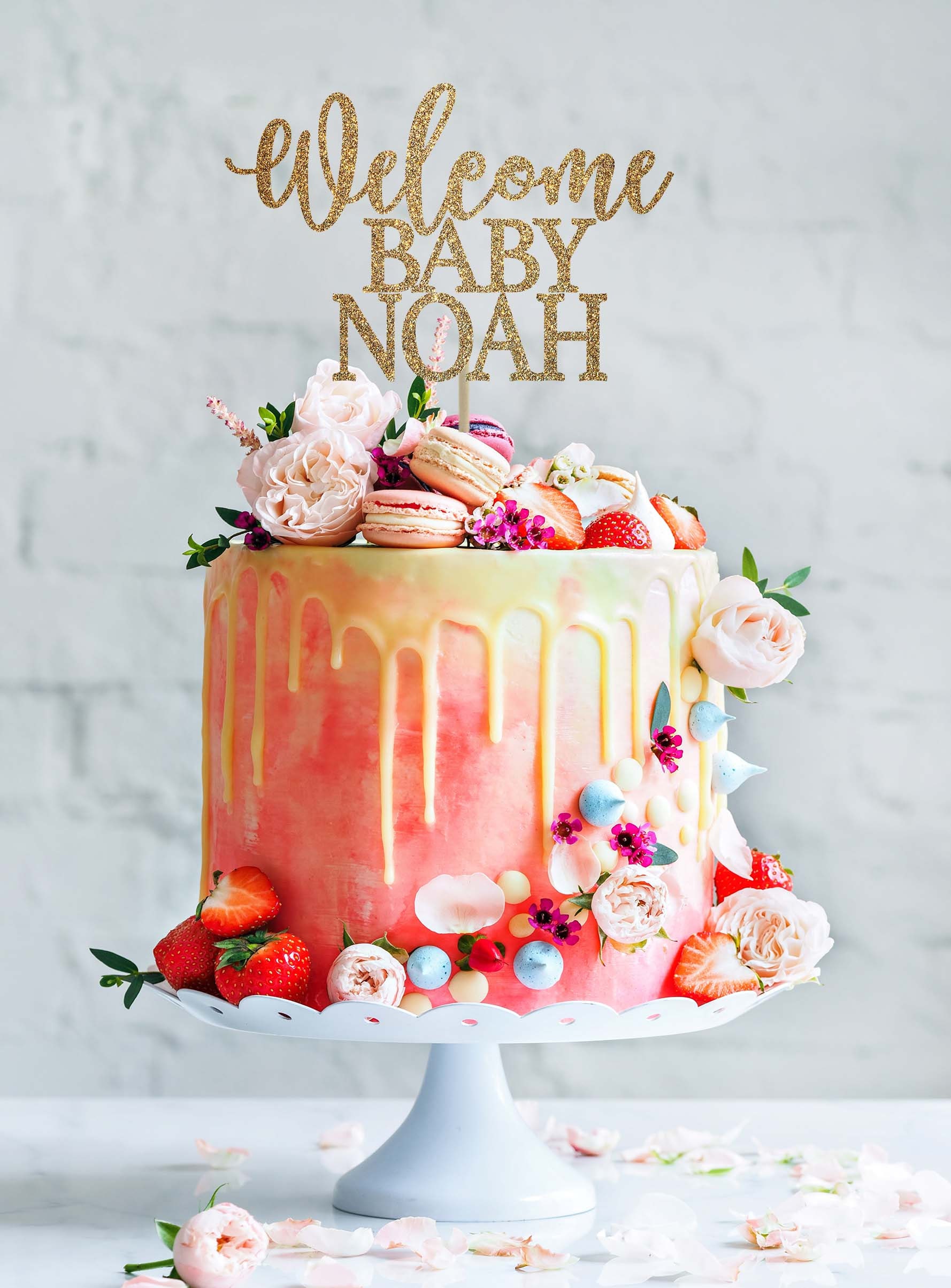 Baby Shower Cake Topper Welcome Baby Gold Cake Topper Baby Shower ...