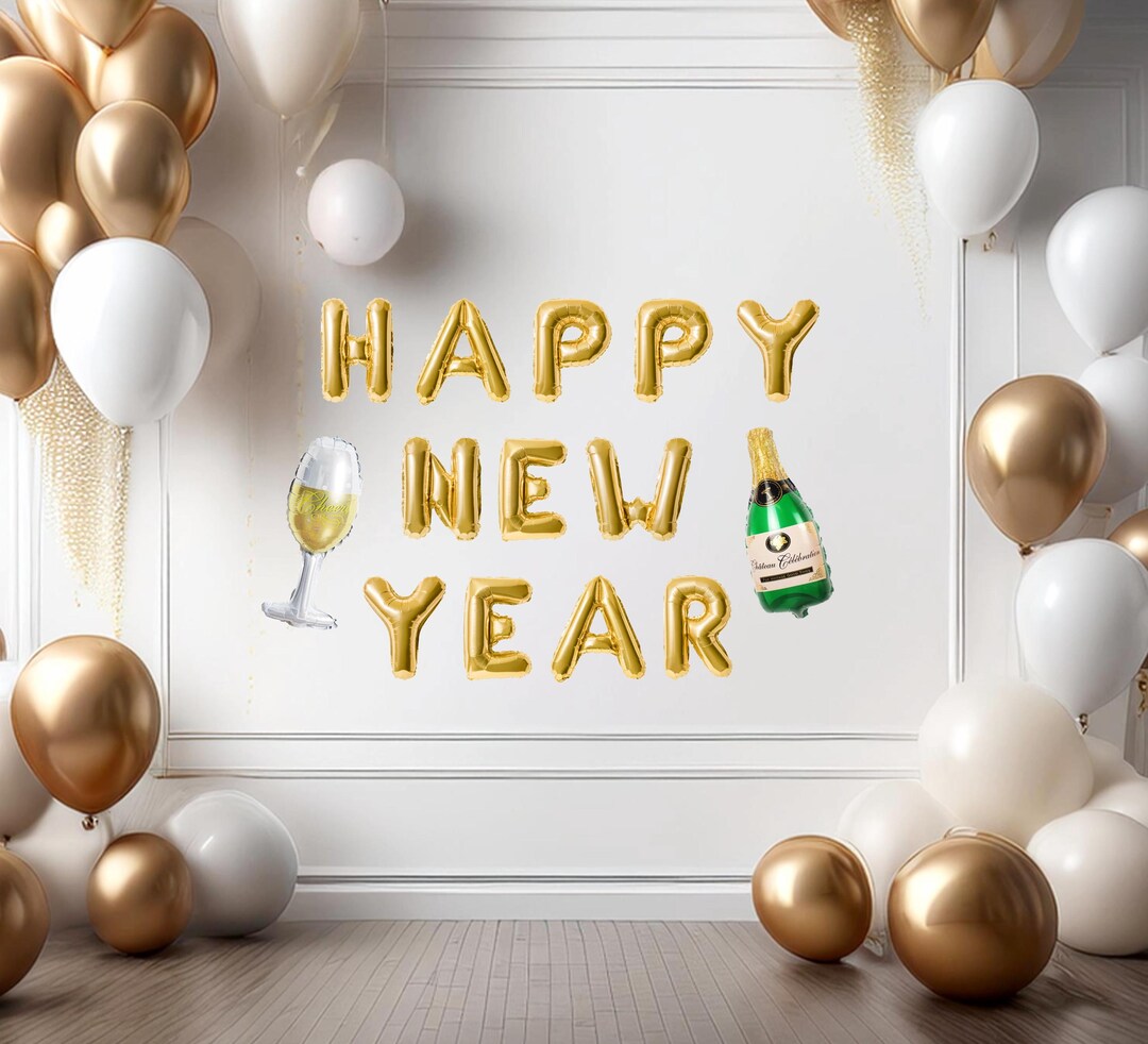 Happy New Year Balloons NYE Letter Balloon Banner New Years Eve Party ...