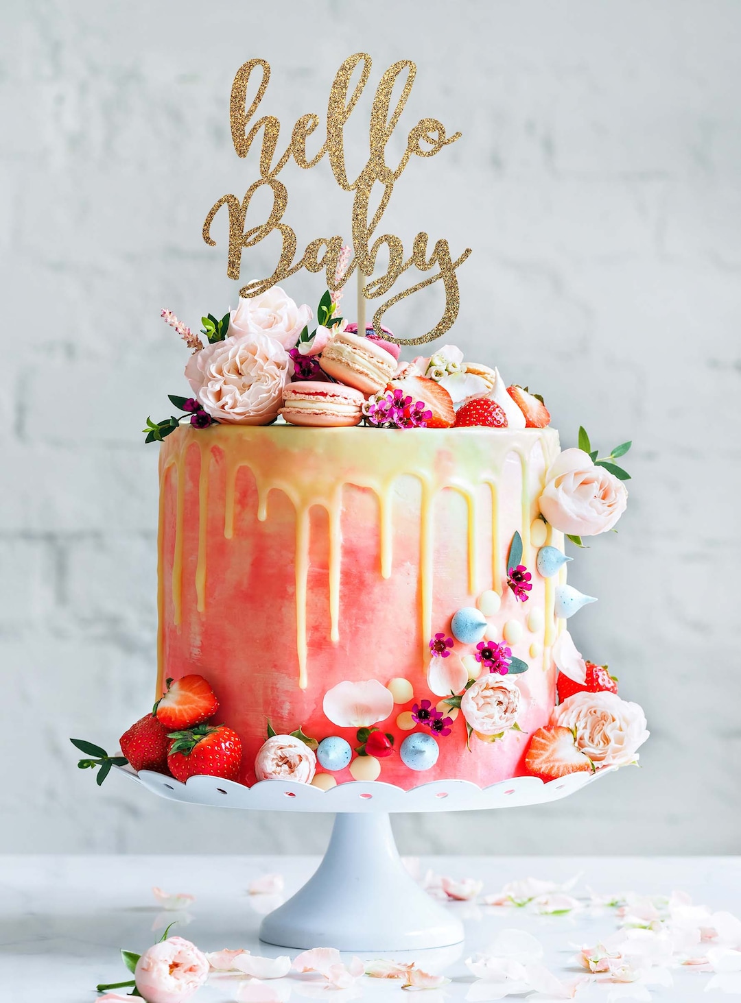 Hello Baby Cake Topper Baby Shower Gold Cake Topper Gender Reveal ...