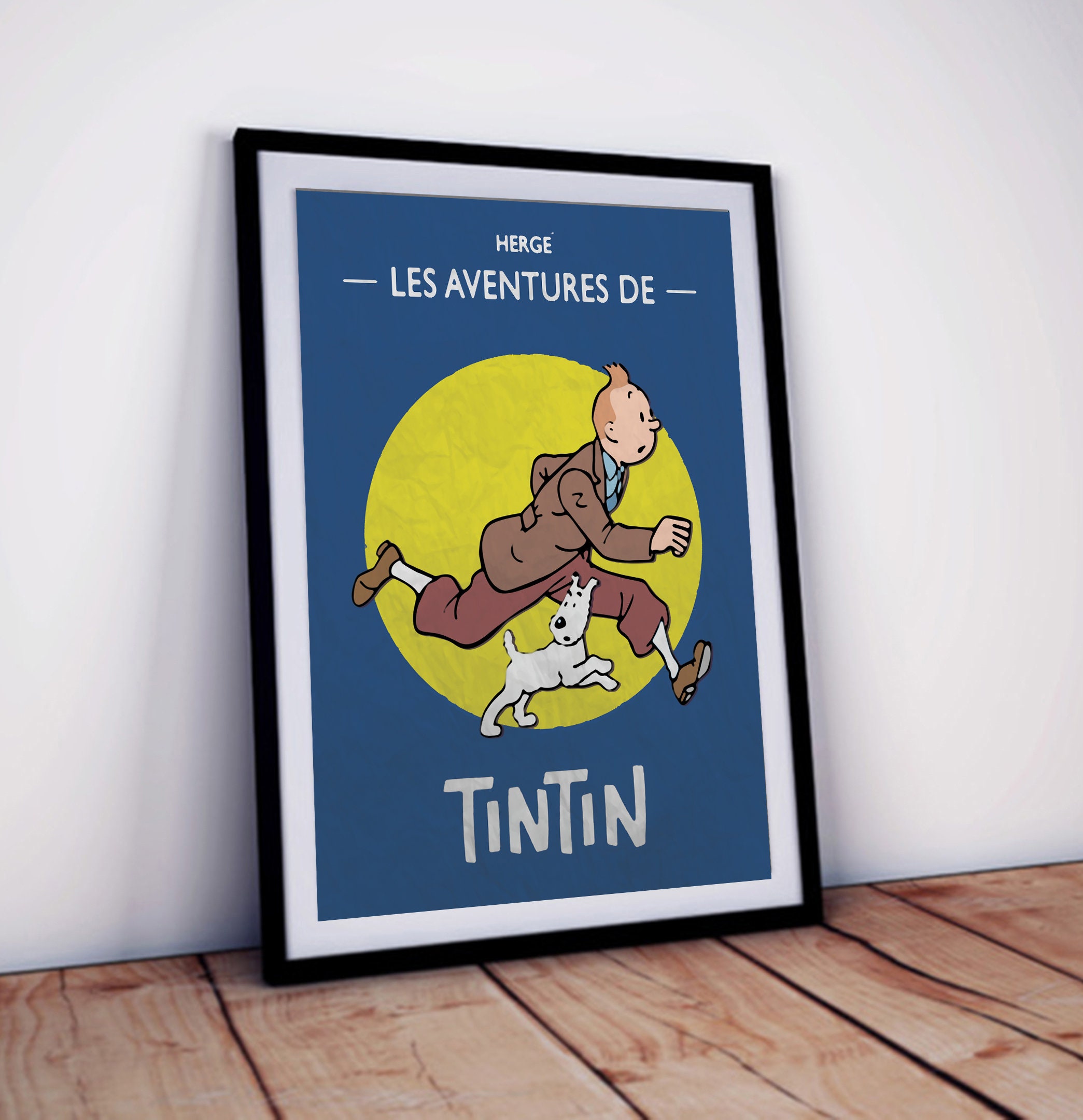 Tintin poster print with minimalist vintage look. Beautiful | Etsy