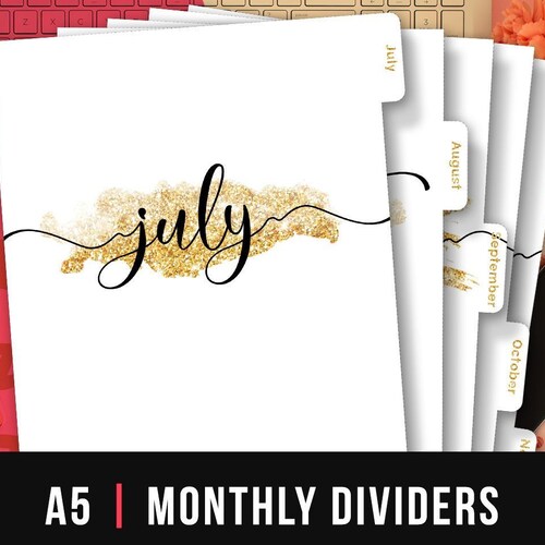 Planner Dividers Printable Monthly Tabbed Filofax Dividers A5 - Etsy