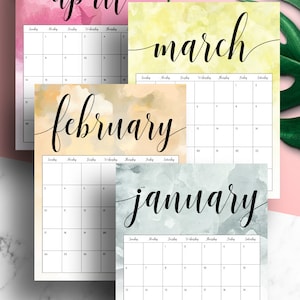 Wall Calendar 2020, Watercolor Calendar 2020, 2020 Printable Monthly ...