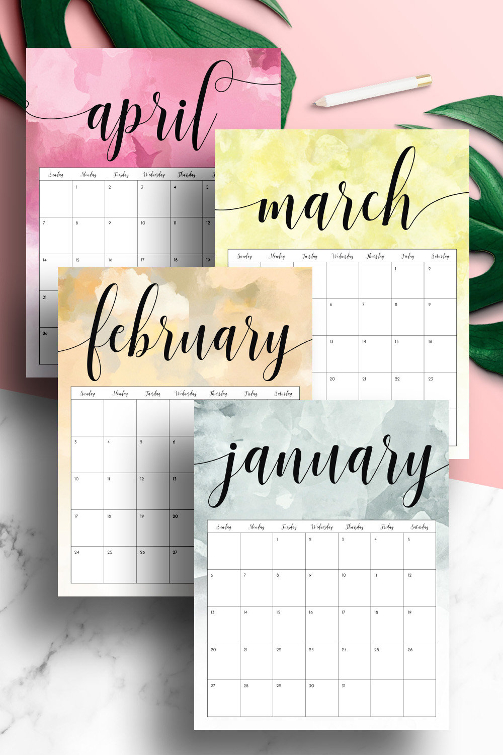 Wall Calendar 2020 Watercolor Calendar 2020 2020 Printable | Etsy
