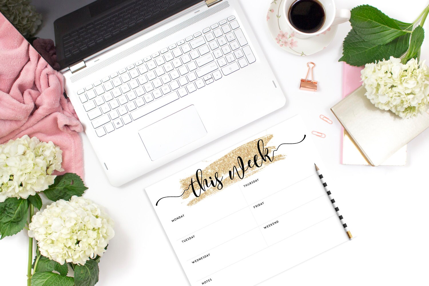 Printable Weekly Planner Gold Letter • Weekly Agenda Gold Printable ...