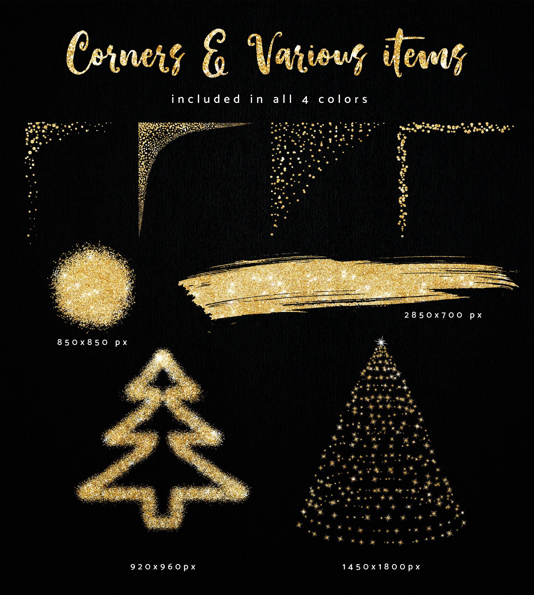 Glitter Confetti Clipart Borders Gold Glitter Borders and | Etsy