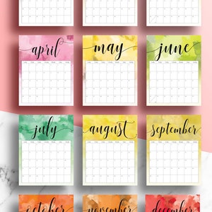Wall Calendar 2020, Watercolor Calendar 2020, 2020 Printable Monthly ...