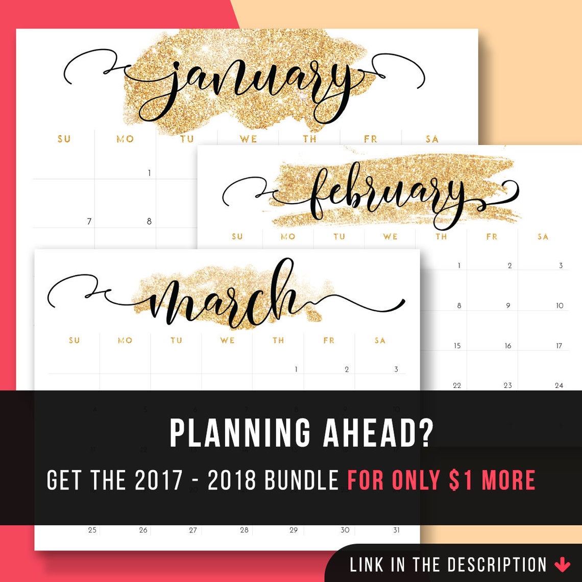 2017 Monthly Planner Glitter • 2017 Printable Monthly Planner 2017 ...