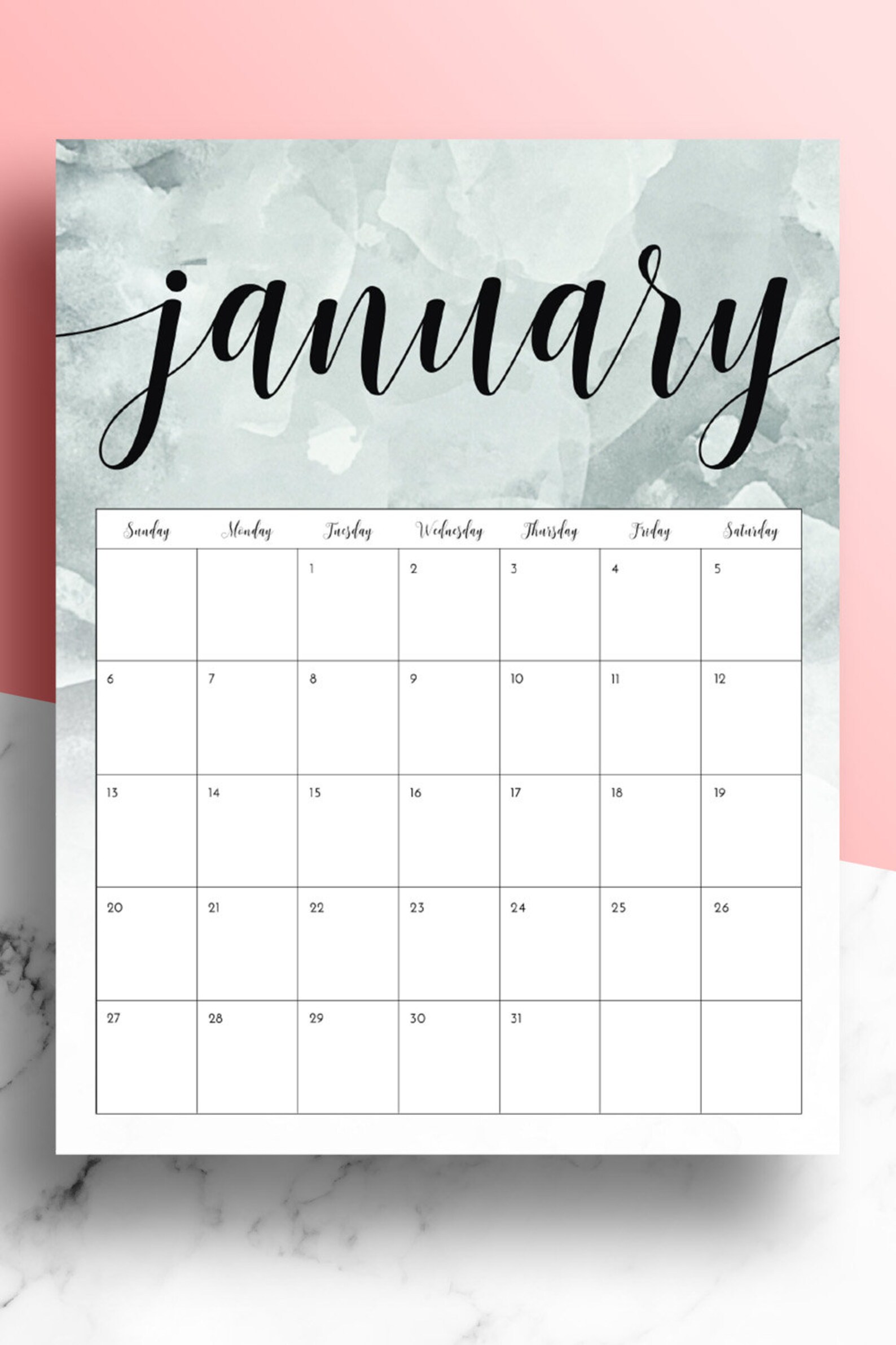 Wall Calendar 2020, Watercolor Calendar 2020, 2020 Printable Monthly ...