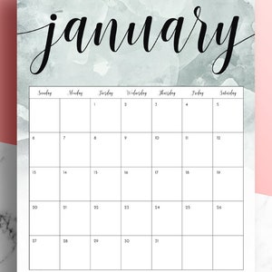 Wall Calendar 2020, Watercolor Calendar 2020, 2020 Printable Monthly ...