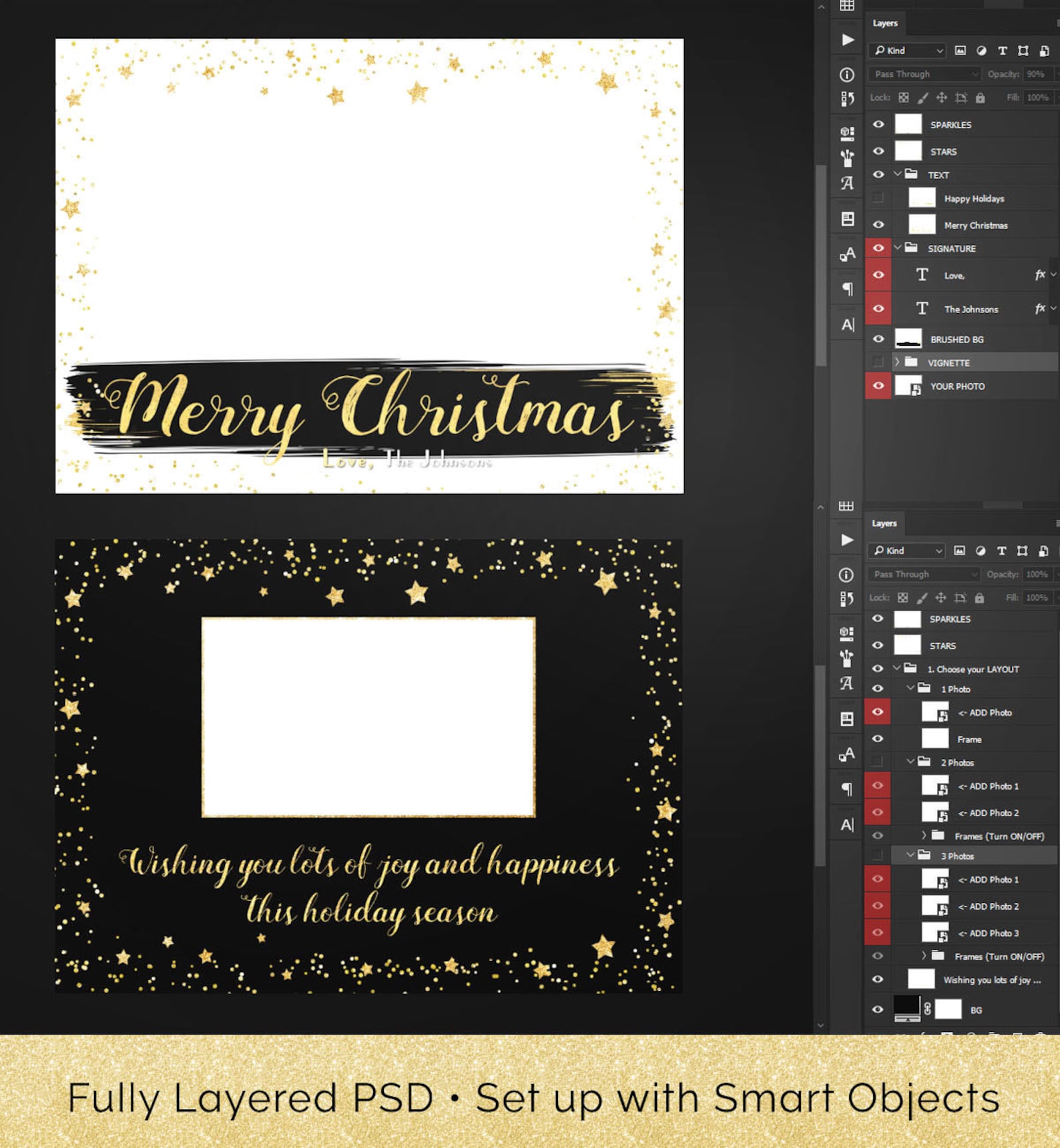 Christmas Card Template Photoshop Photographers Photo - Etsy