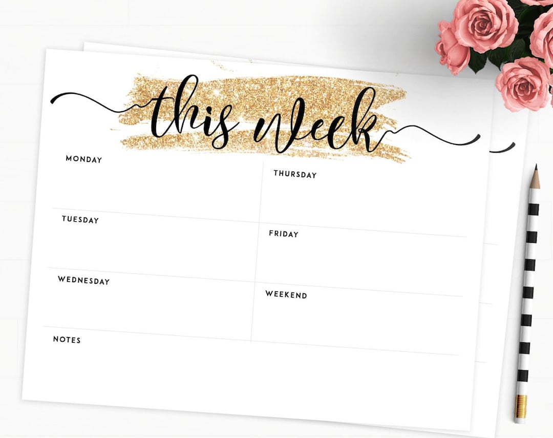 Printable Weekly Planner Gold Letter • Weekly Agenda Gold Printable ...