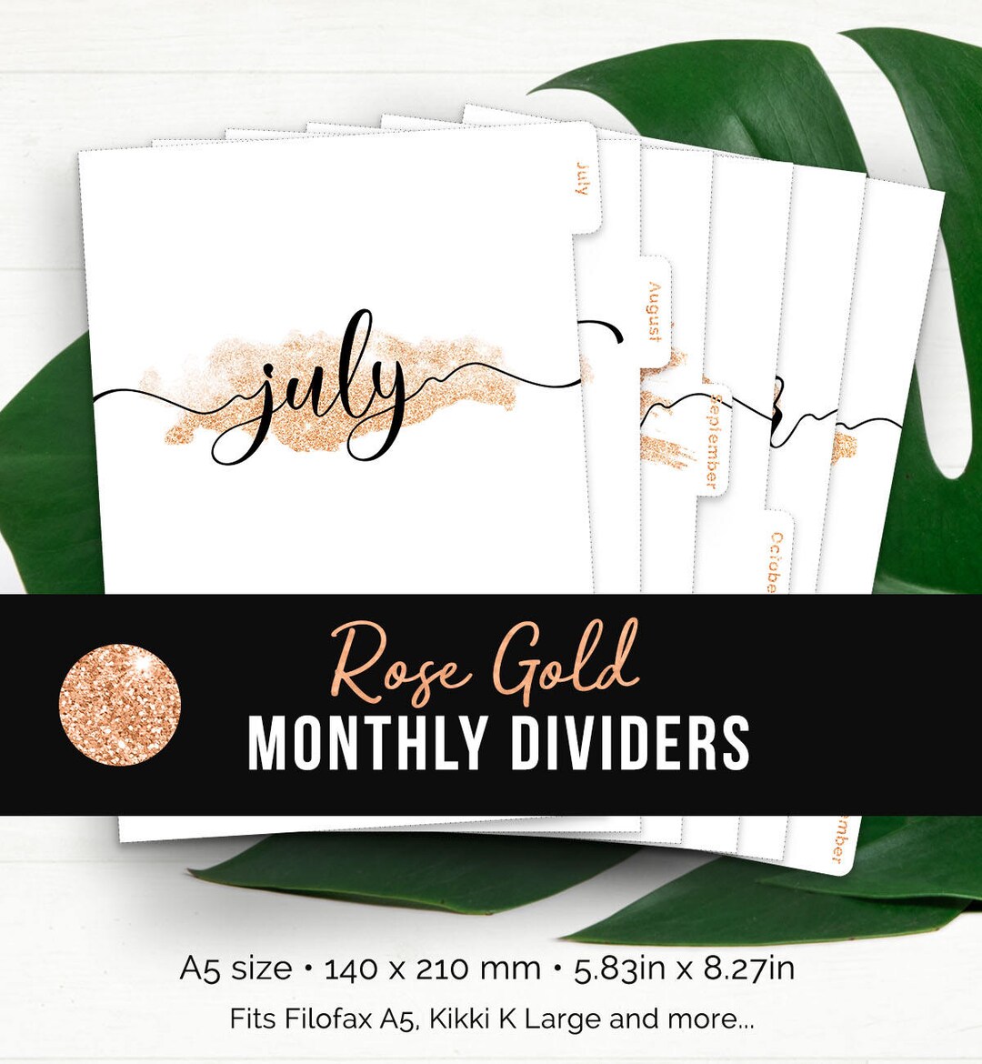 Rose Gold Monthly Planner Dividers • Printable Tabbed Filofax Monthly ...
