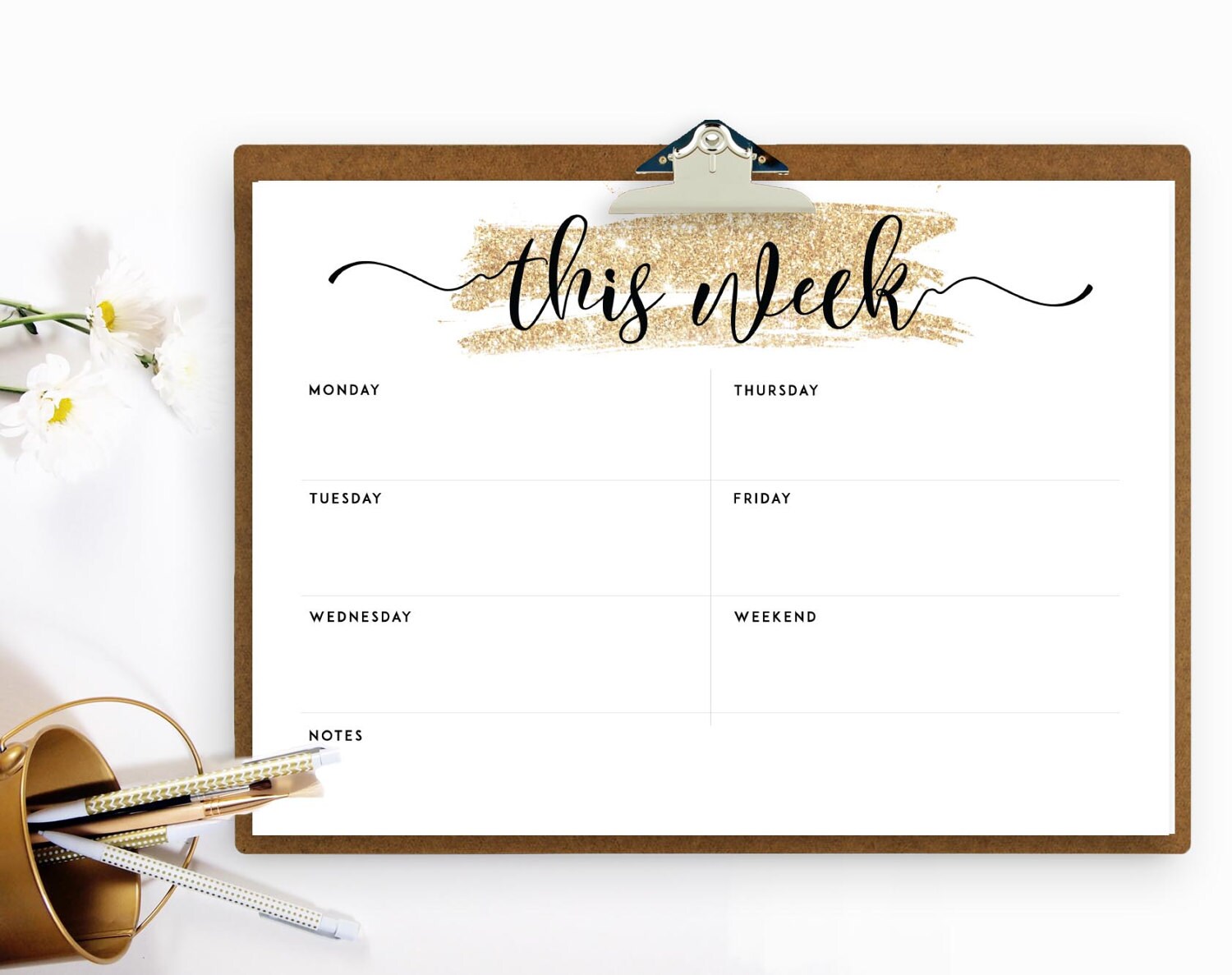 Printable Weekly Planner Gold Letter Weekly Agenda Gold | Etsy