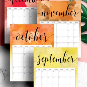 Wall Calendar 2020, Watercolor Calendar 2020, 2020 Printable Monthly ...