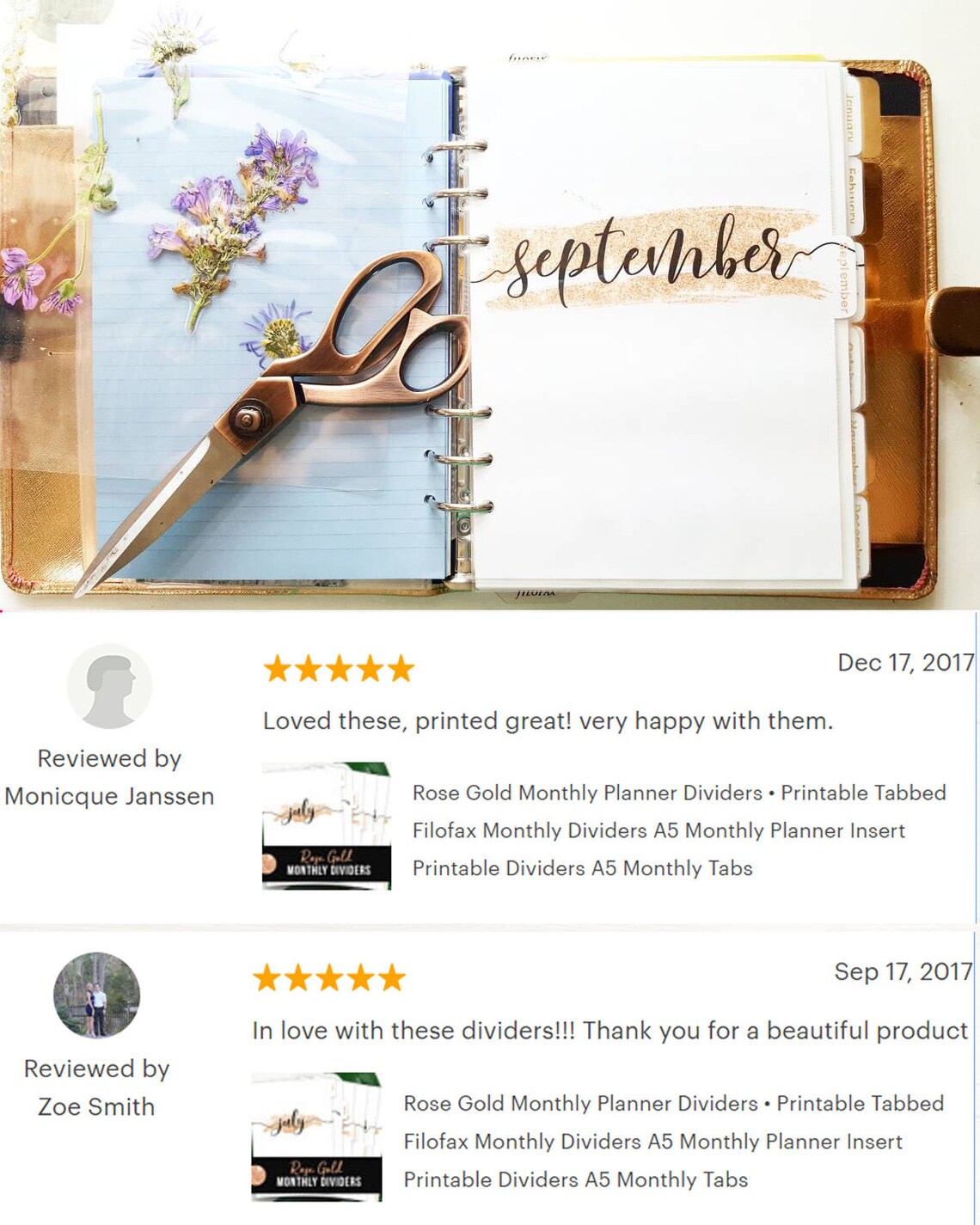 Rose Gold Monthly Planner Dividers • Printable Tabbed Filofax Monthly ...