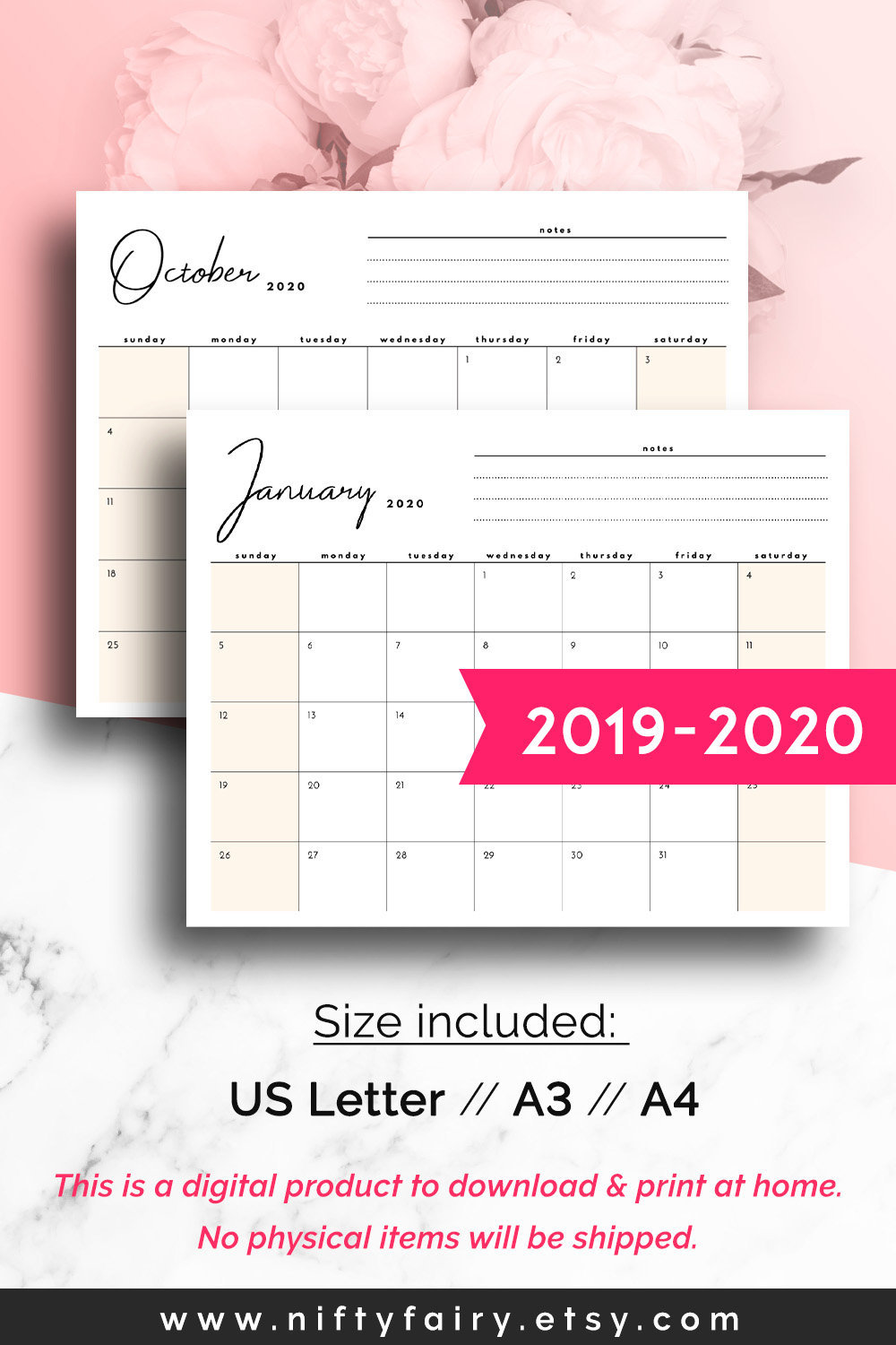 2020 Desk Calendar 2020 Large Desk Calendar 2020 Monthly | Etsy