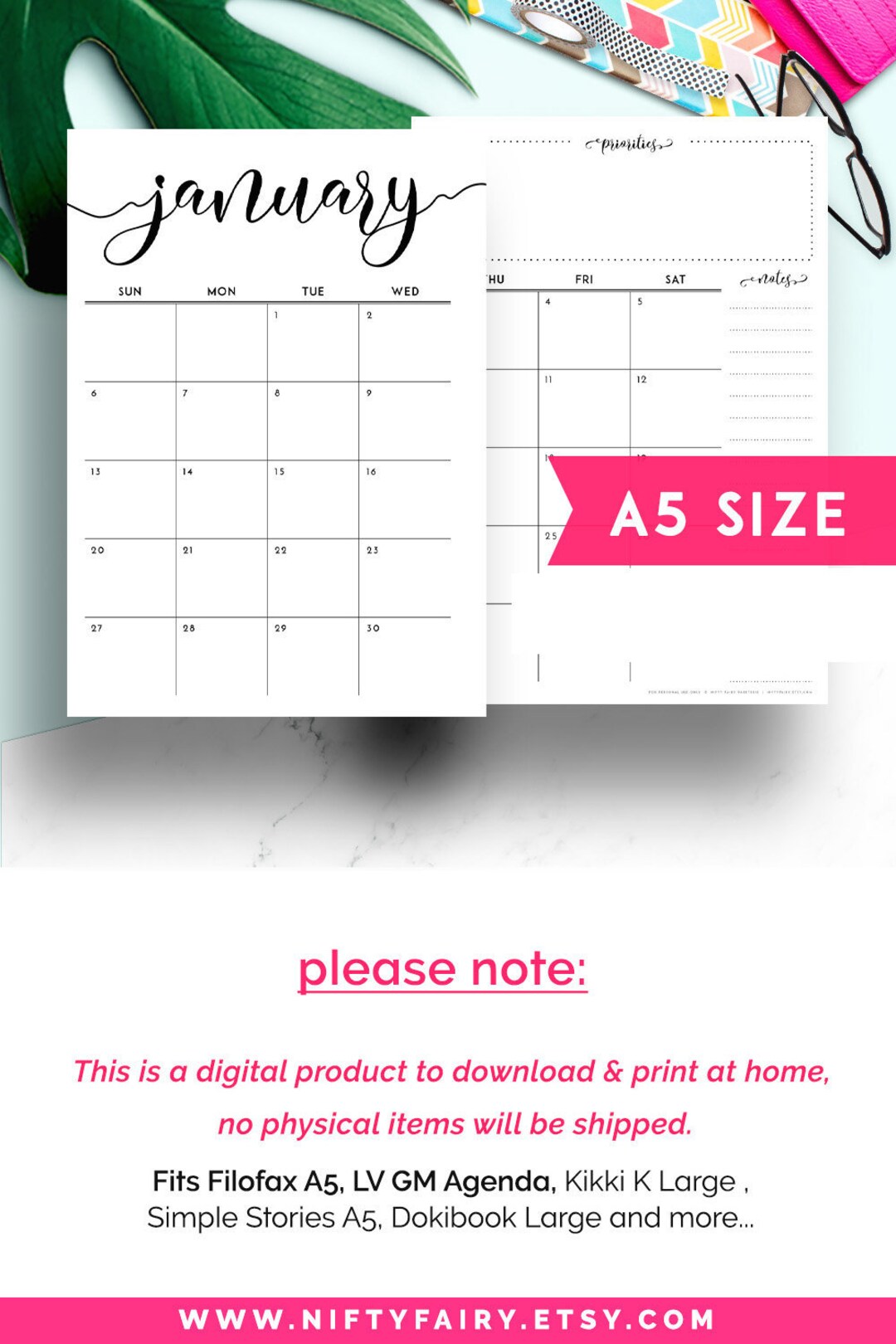 2020 Monthly Planner Insert A5, Lv GM Agenda Refill, 2020 Calendar ...