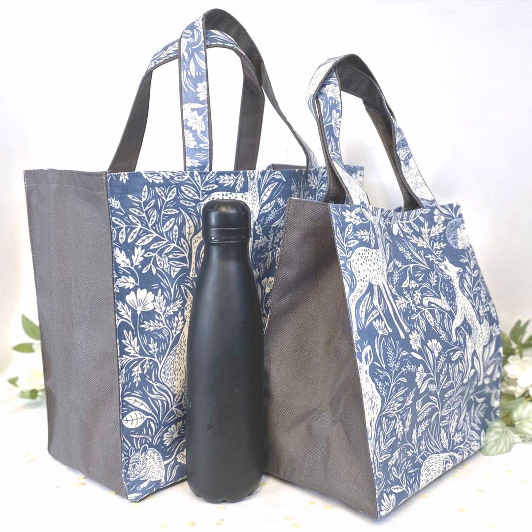 Handmade Large Cotton Oilcloth Tote Bag: Blue Woodland Animals - Etsy UK