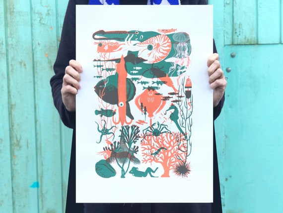 Deepsea Screenprint by Megan Handmade Silkscreen Print | Etsy