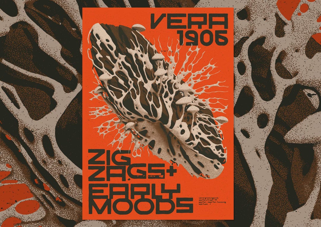 Zig Zags Early Moods Gig Poster By Maarten Etsy