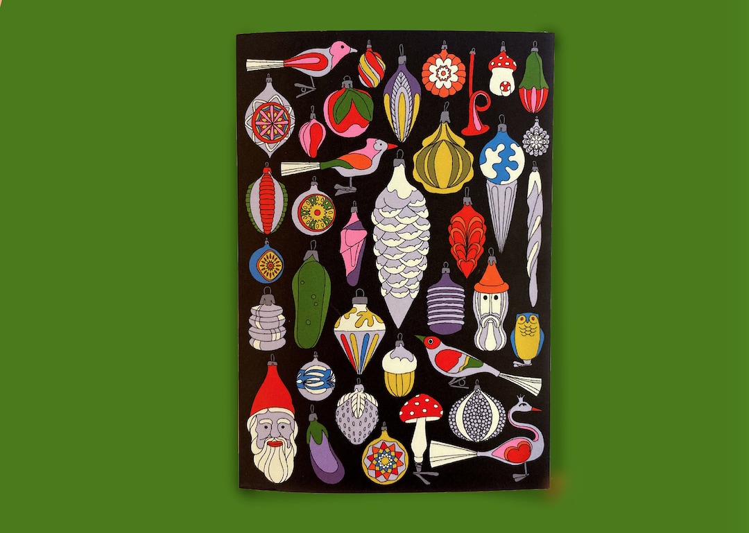 Set of Foldable Postcards With Vintage Christmas Decorations | Glass ...