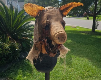 Creepy Scary Burlap Pig Horror Mask Adult Halloween Boar Costume ...