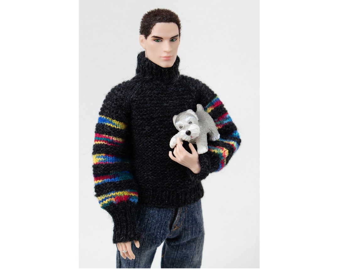 1/6 Scale Knitted Sweater Black Yarn Rainbow Colors, Fits Ken, IT Homme ...