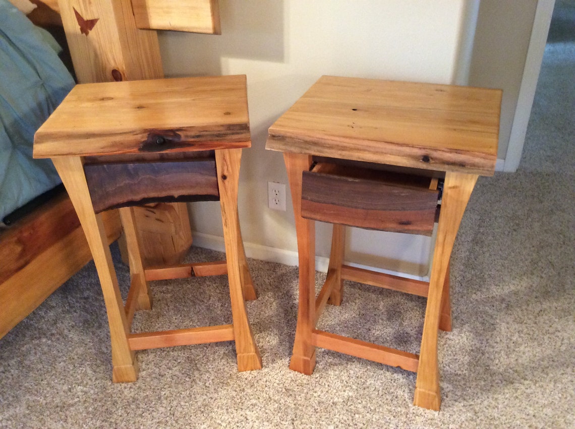 Live Edge Cedar and Walnut Night Stand / Bedside Table - Etsy