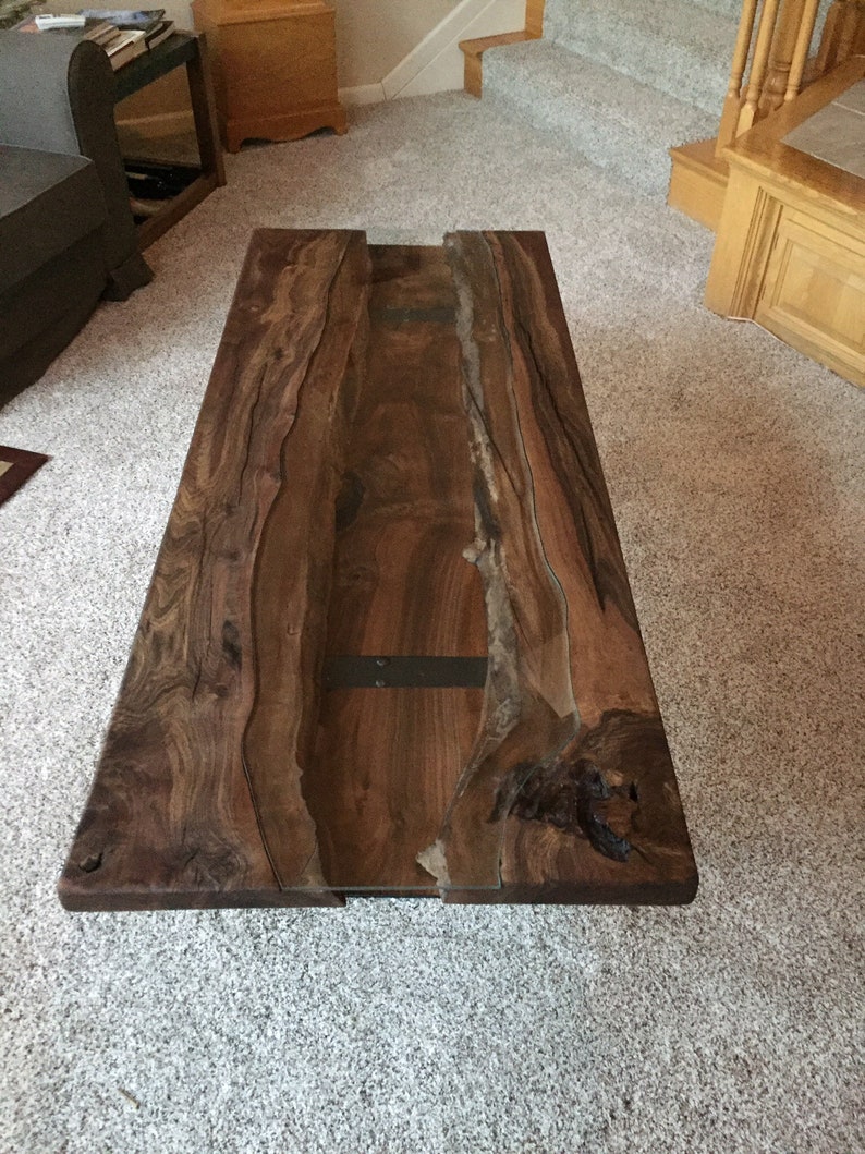 Live Edge Walnut Coffee Table With Showcase Center - Etsy