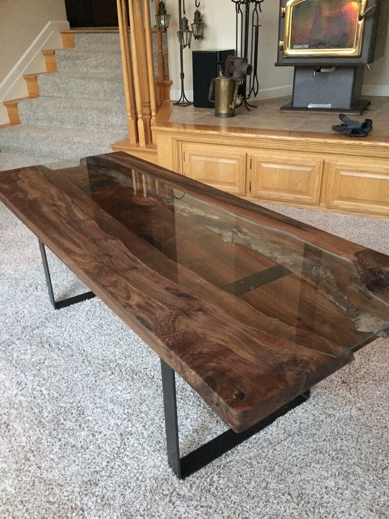 Live Edge Walnut Coffee Table With Showcase Center - Etsy