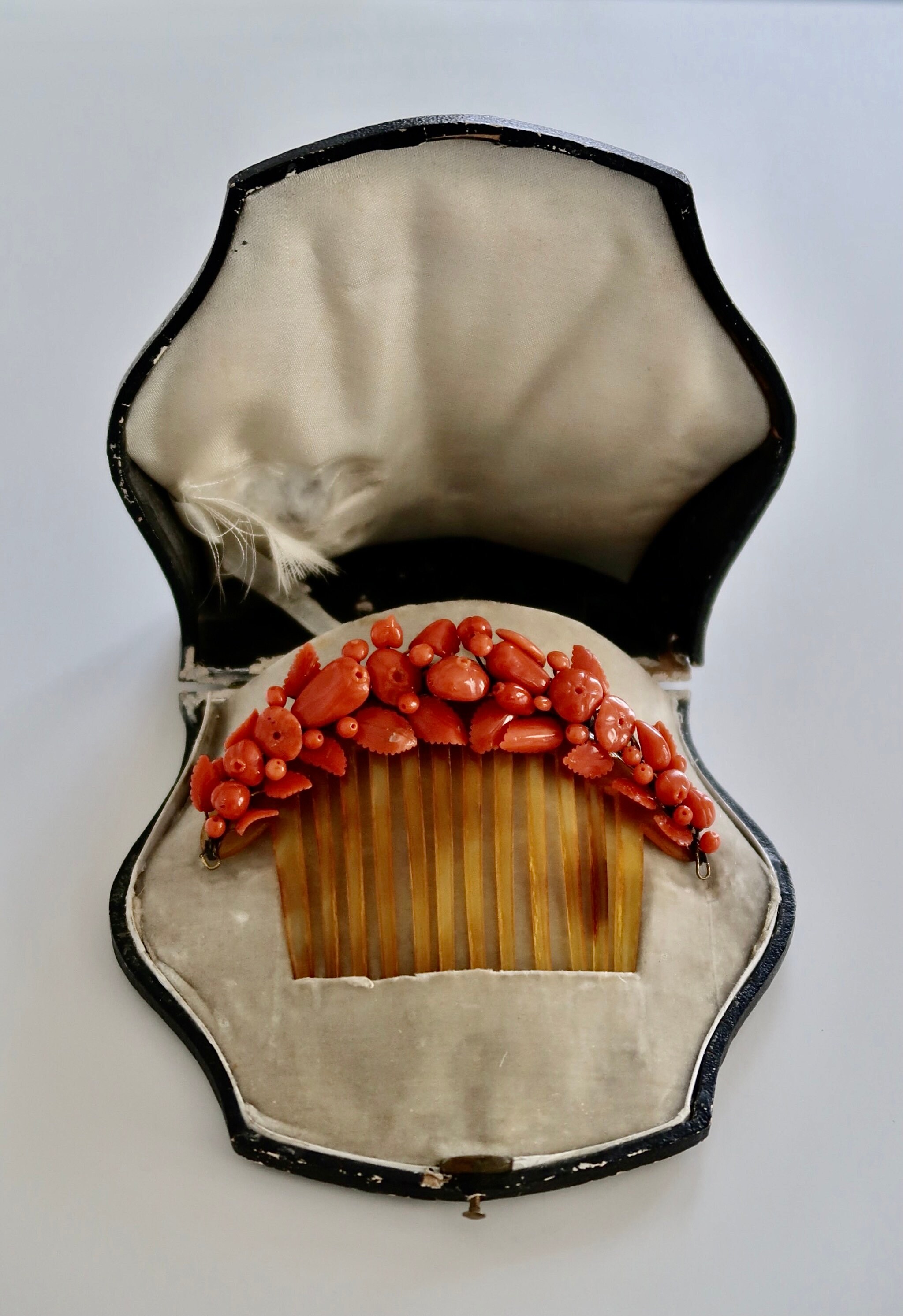 Antique Italian Red Coral Comb W Fitted Case Victorian - Etsy