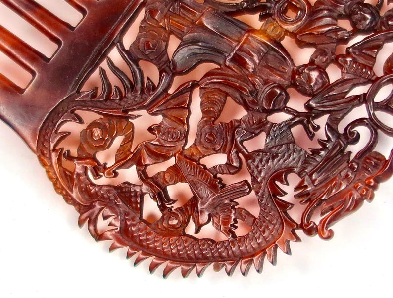 Antique Chinese Openwork Hair Comb Dragon Bats Birds Characters - Etsy