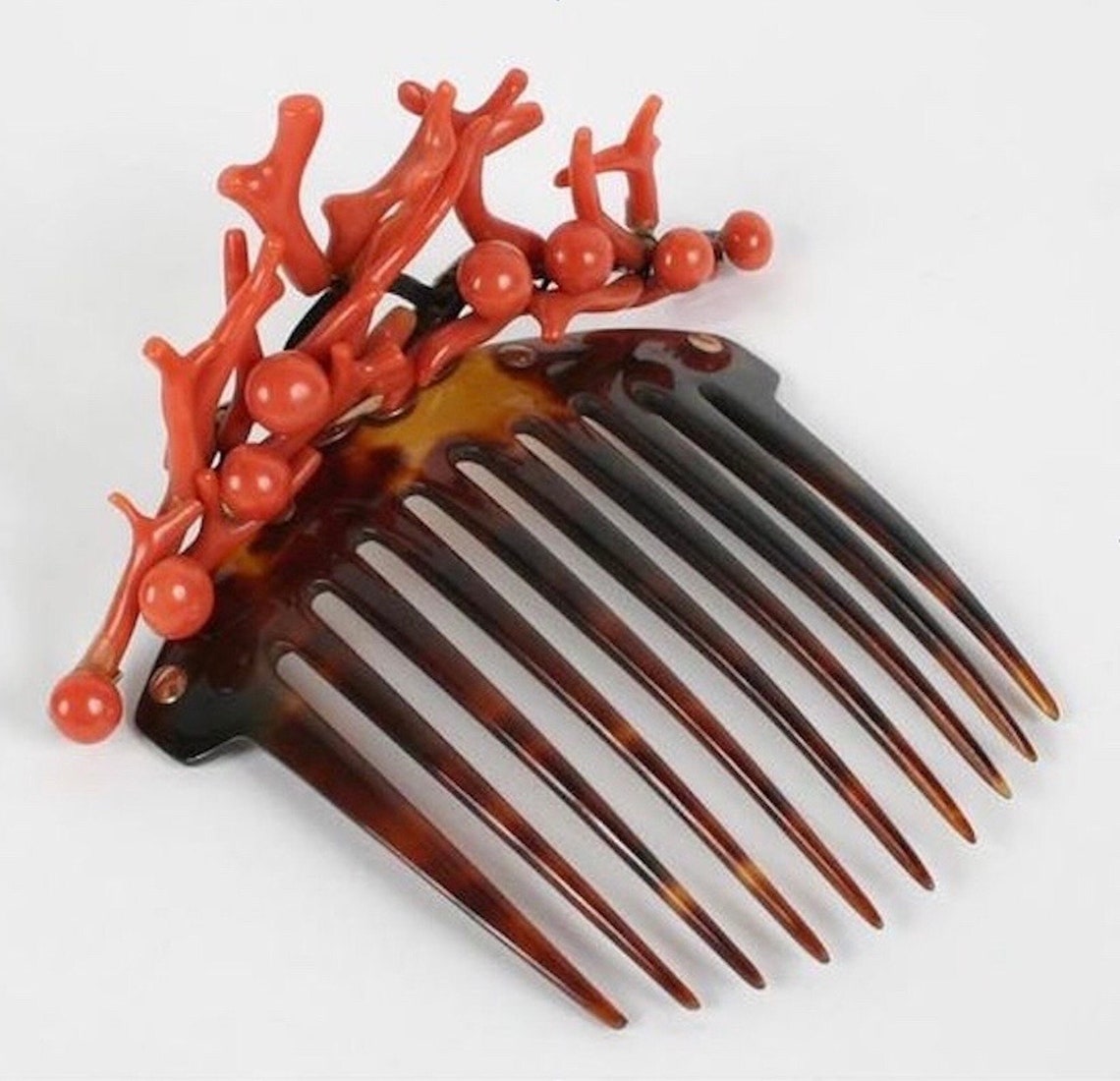Antique Italian Mediterranean Coral Branch & Button Hair Comb - Etsy