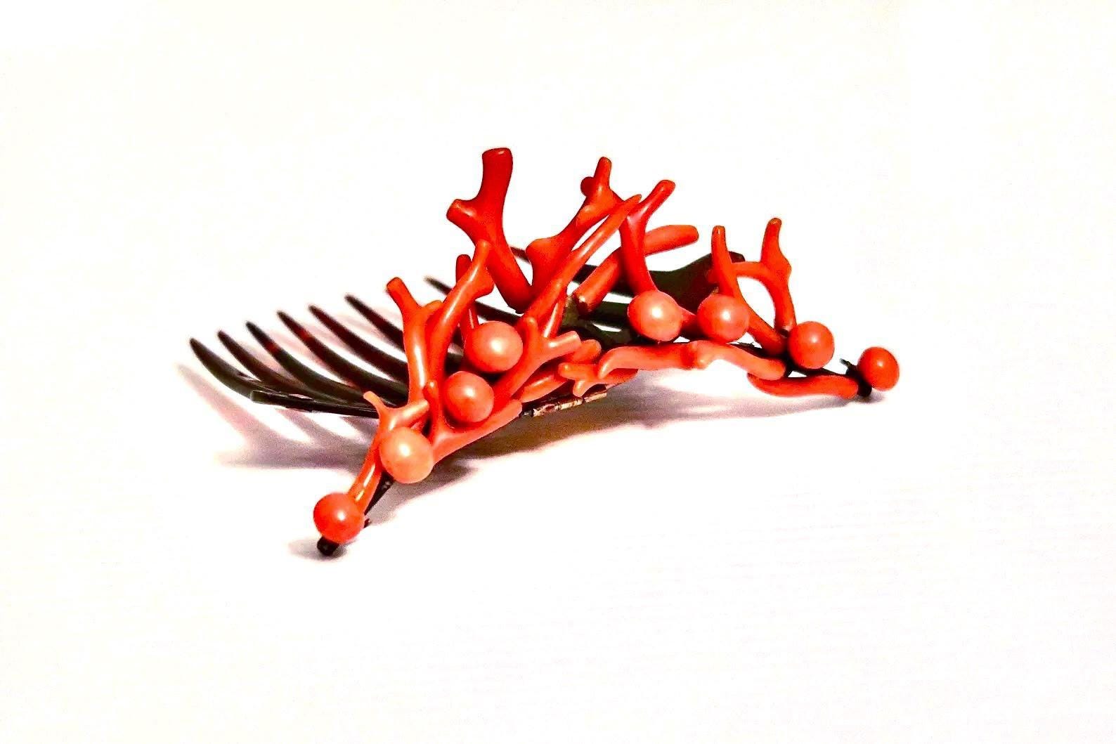 Antique Italian Mediterranean Coral Branch & Button Hair Comb - Etsy