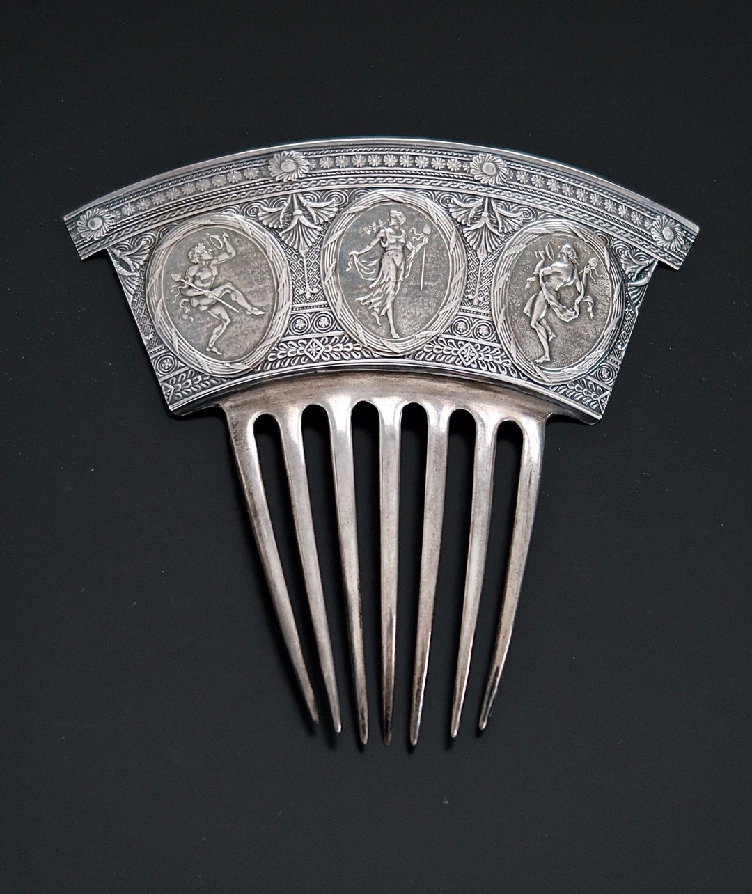 WHITING Sterling Silver Victorian Dionysus Bacchus Hair Comb, Antique ...