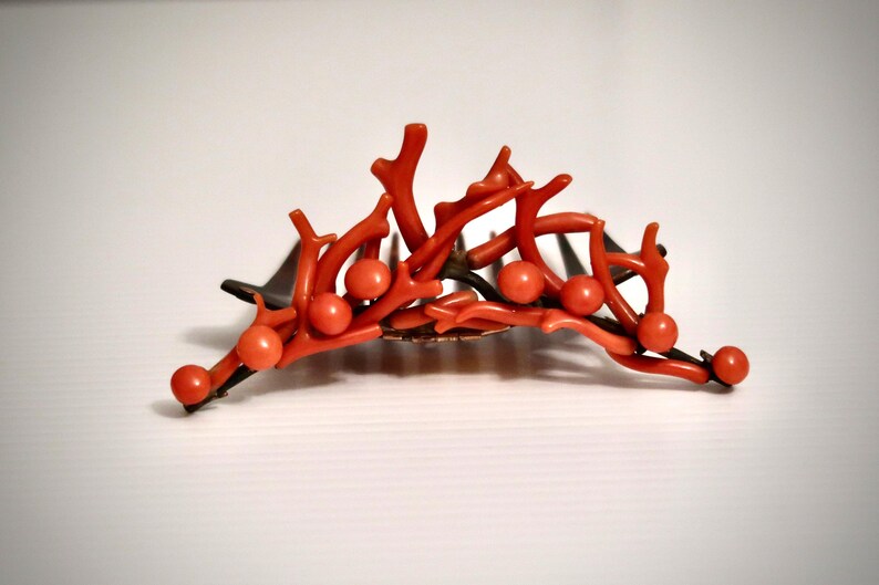 Antique Italian Mediterranean Coral Branch & Button Hair Comb - Etsy