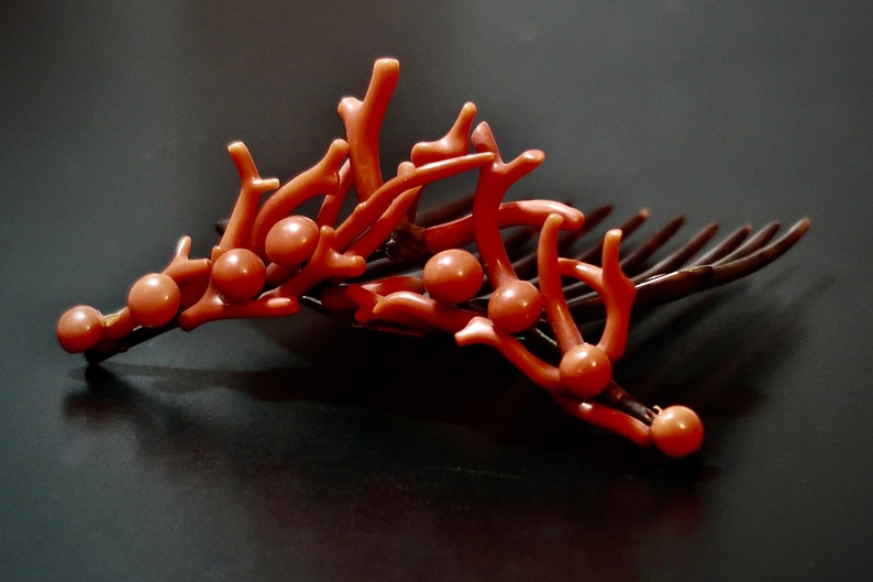 Antique Italian Mediterranean Coral Branch & Button Hair Comb - Etsy