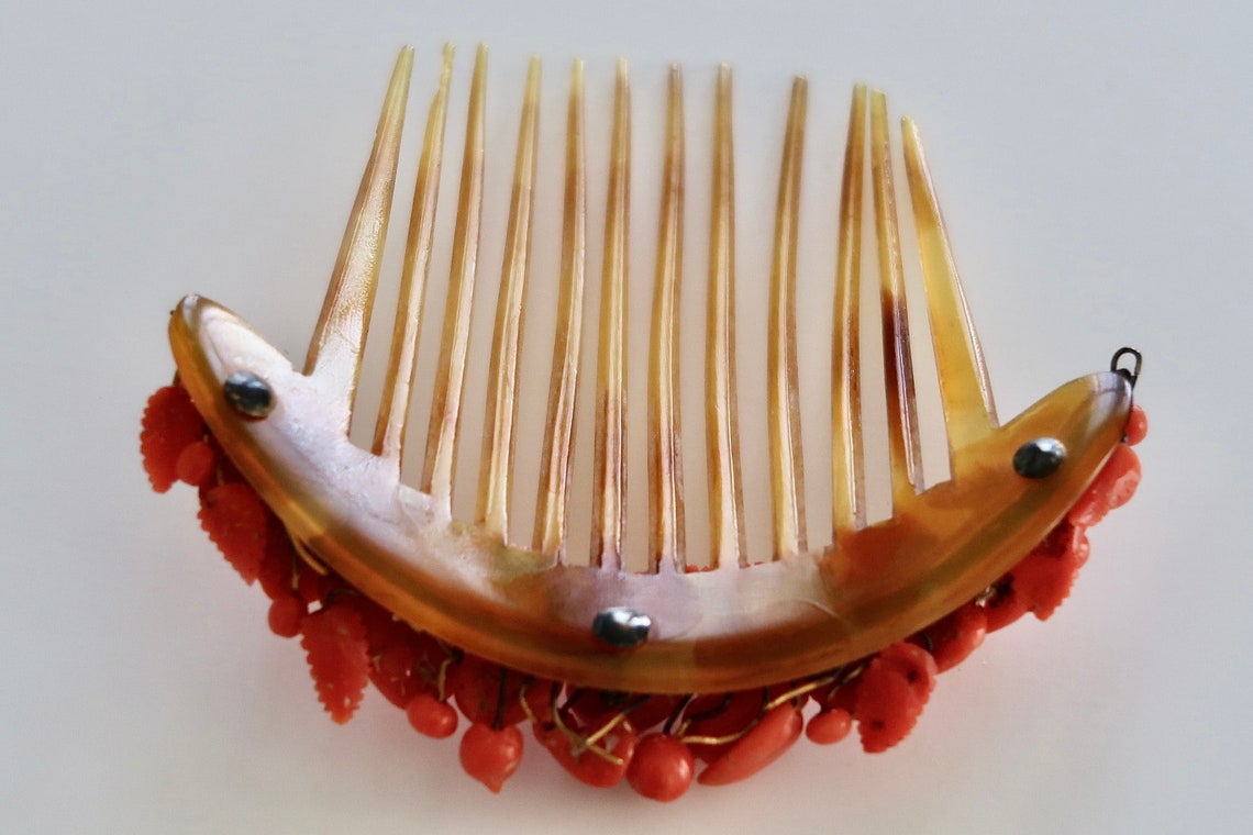 Antique Italian Red Coral Comb W Fitted Case Victorian - Etsy