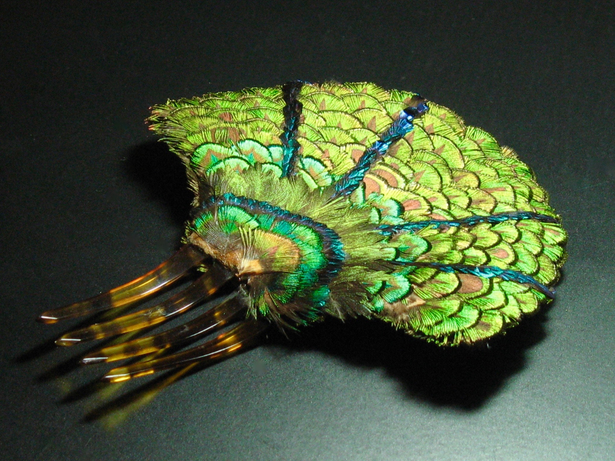 ART DECO Peacock Feather Fan Hair Comb, Antique Comb, Flapper Comb ...